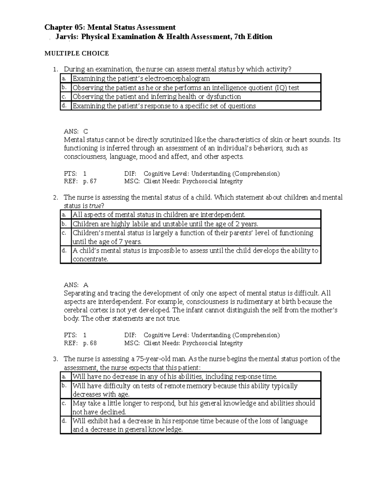 Ch 5 - Mental Status Assessment - Chapter 05: Mental Status Assessment Jarvis: Physical ...