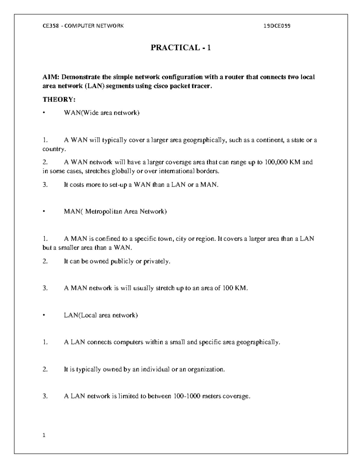 practical file of Computer Networks - PRACTICAL - 1 AIM: Demonstrate the simple network - Studocu