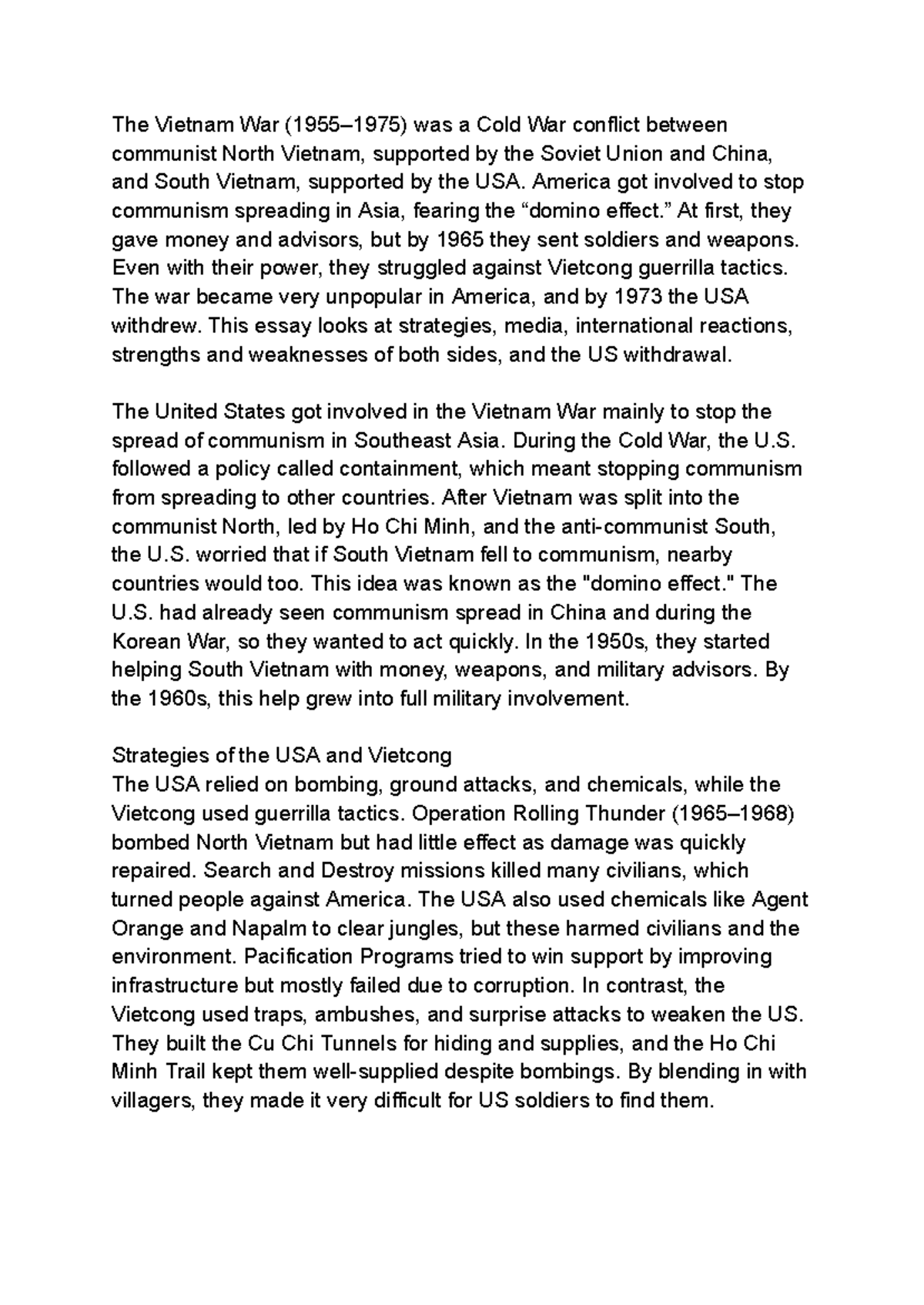 Vietcong Strategies and US Involvement in the Vietnam War (HIST 101 ...