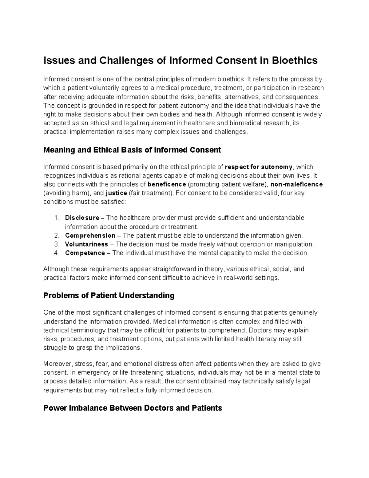 Informed Consent in Bioethics: Issues & Challenges Explained - Studocu