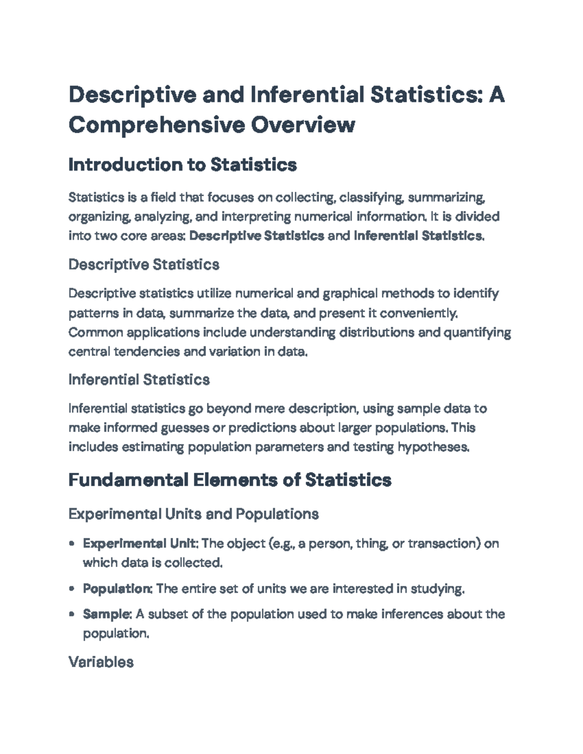 Statistics: Descriptive & Inferential Concepts Overview (STAT101) - Studocu