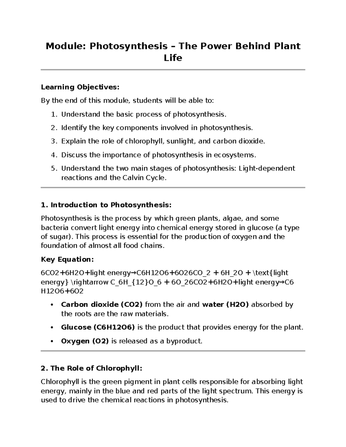 Module: Photosynthesis (BIO101) - Understanding Plant Life Processes ...