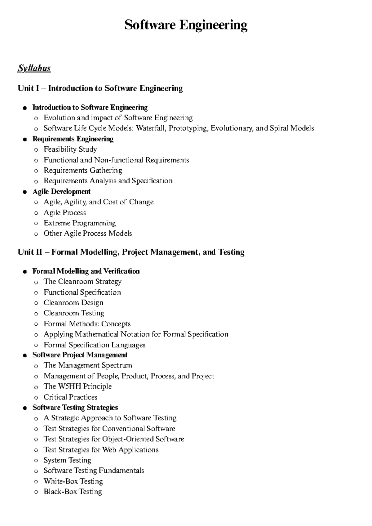 Software Engineering Syllabus - BCA 4th Sem: Unit I to IV Overview ...