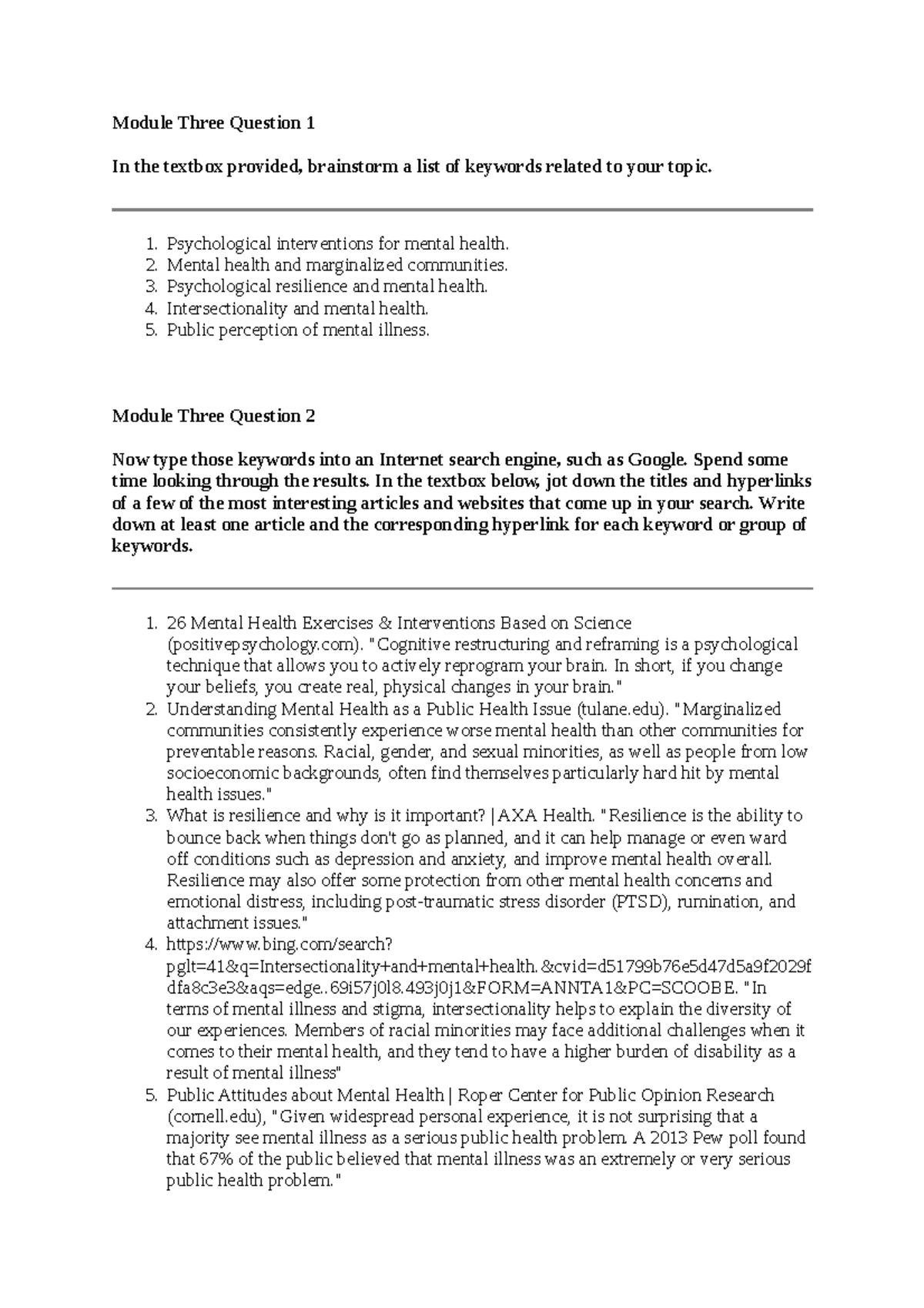 Module 3-1 Short answer - Module Three Question 1 In the textbox ...