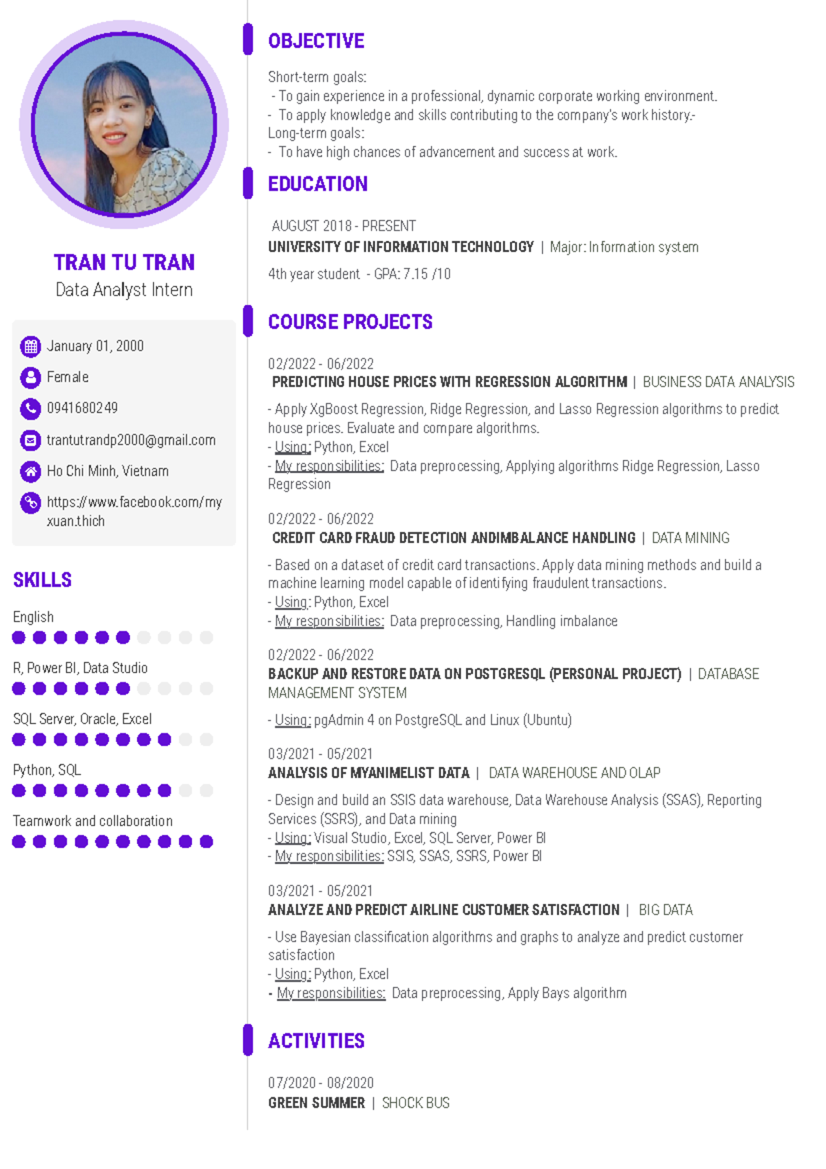 CV TRẦN TÚ TRÂN DATA Analyst Intern - TRAN TU TRAN Data Analyst Intern ...