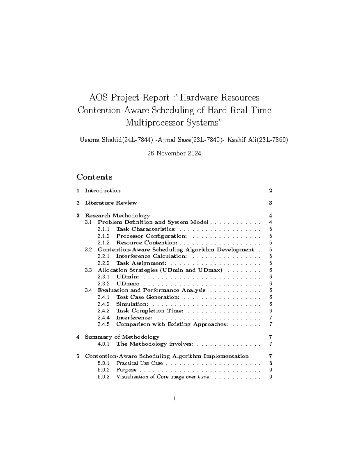 AOS Project Report: Scheduling Resources in Hard Multiprocessor Systems - Studocu