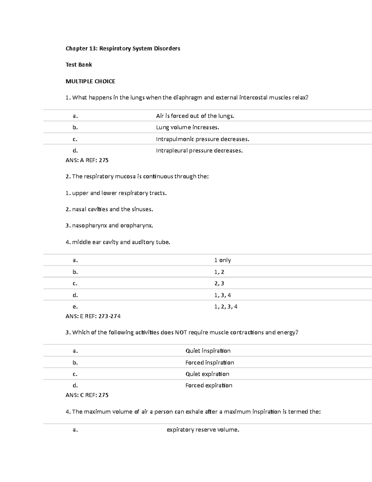 Ch. 13 Test Bank - Respiratory System Disorders Study Questions - Studocu