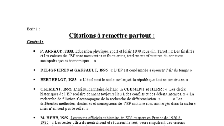 Citations - Résumé de Cours en Éducation Physique (Ecrit 1) - Studocu