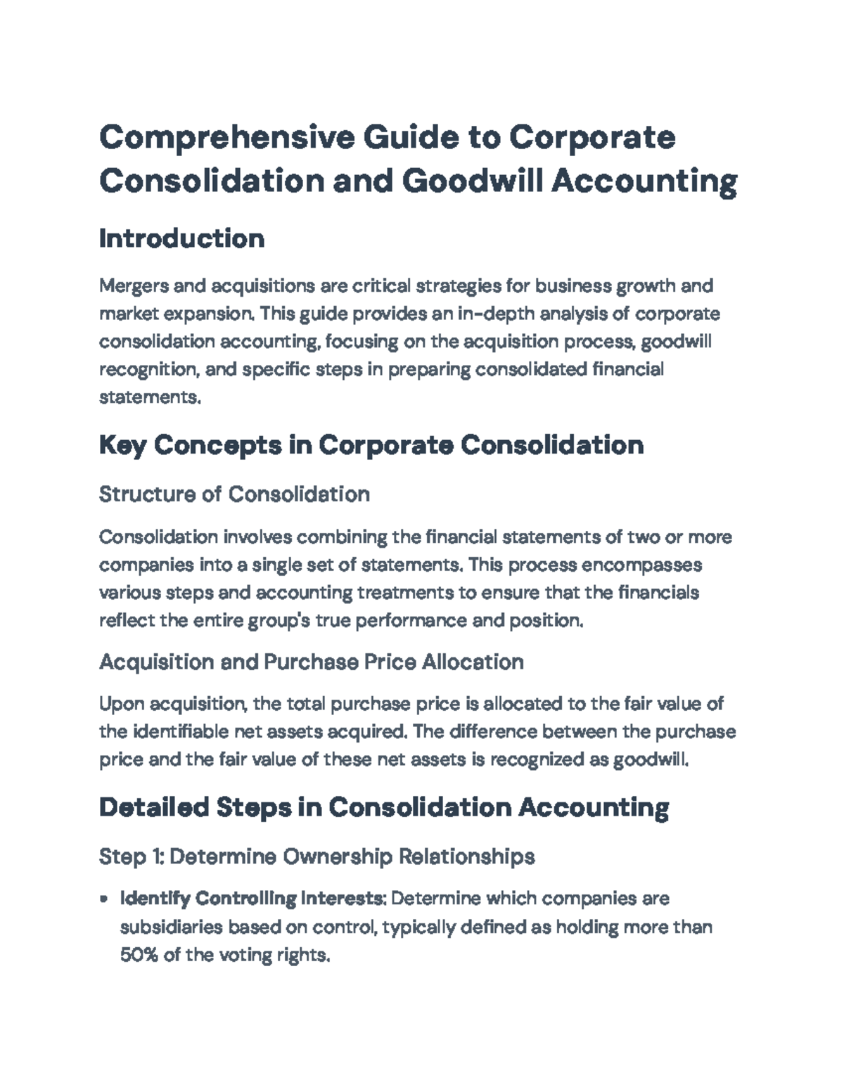 Comprehensive Guide to Consolidation & Goodwill Accounting - Studocu