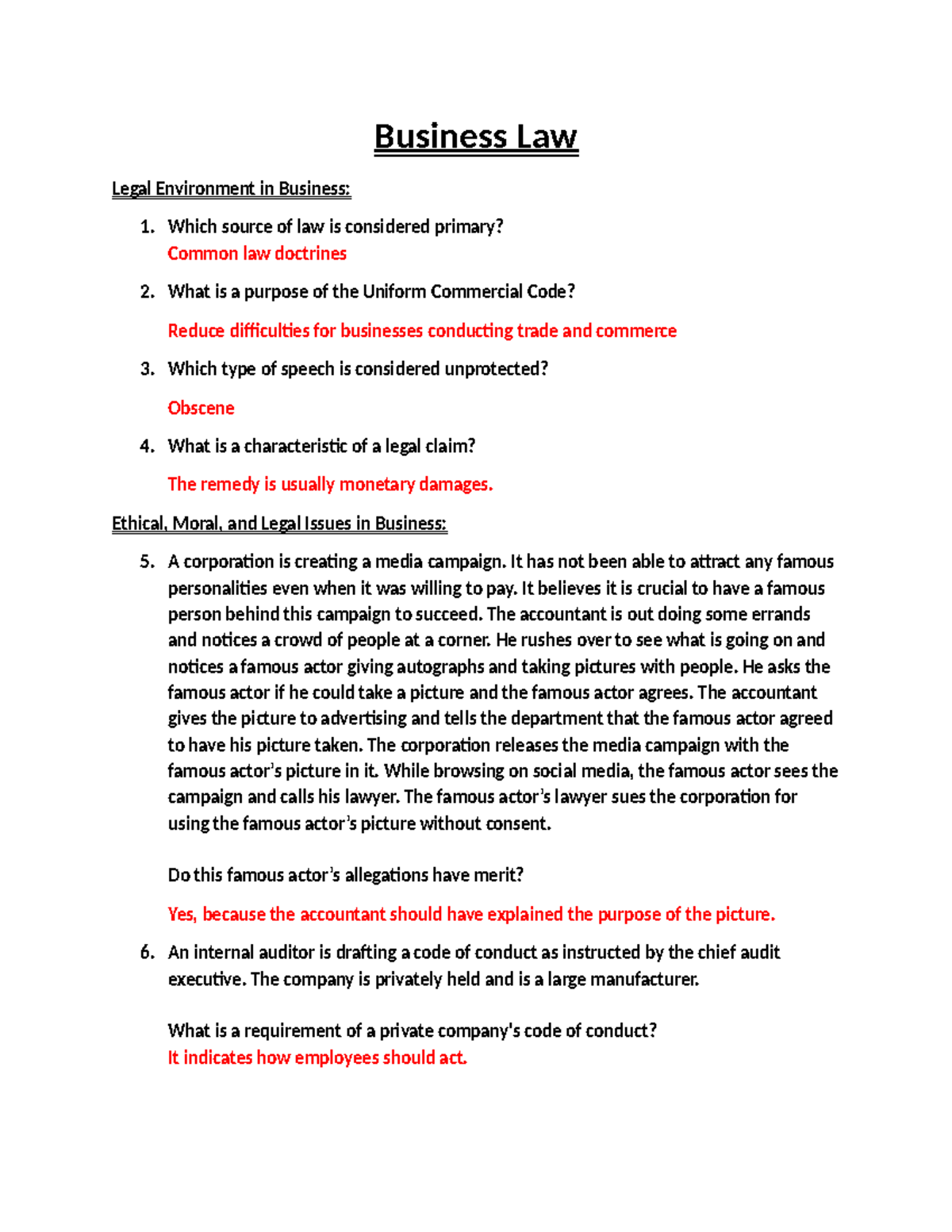 Business Law PA Study Guide: Key Concepts and Legal Principles - Studocu