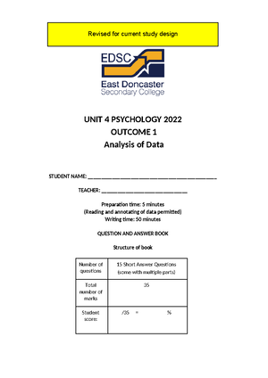 Psych Notes - PSYCHOLOGY UNITS 3 AND 4 2023 - 2027 Study Design Table ...