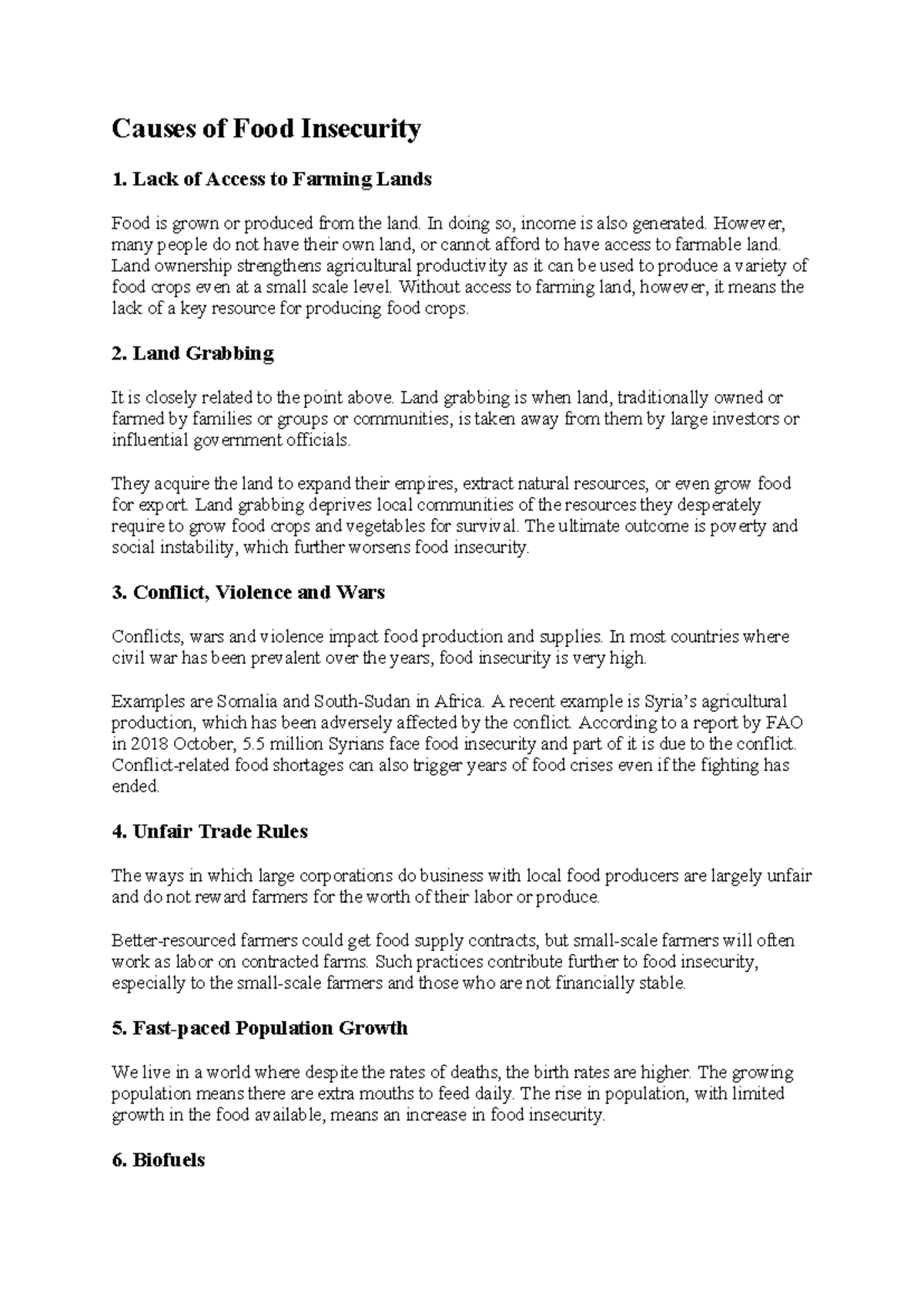 Causes, Effects, and Solutions of Food Insecurity: A Comprehensive ...