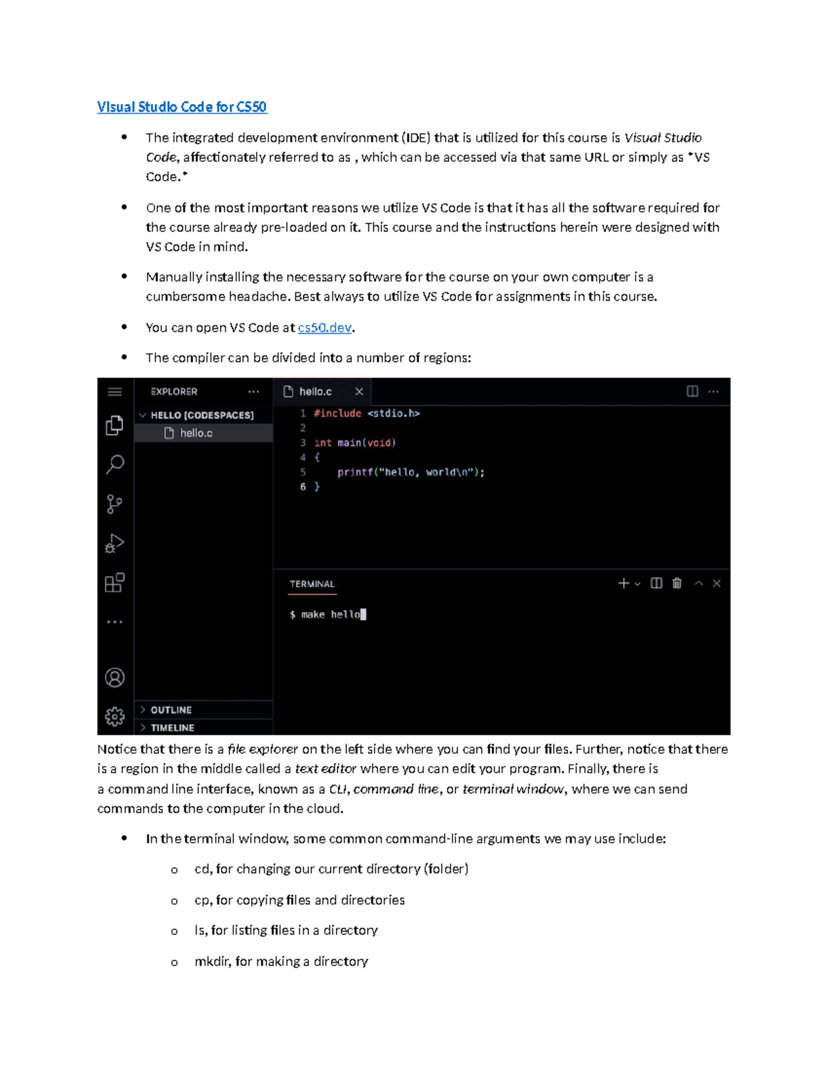 Note week 1 cs50 - Introduction to computer science - Visual Studio Code for CS The integrated ...
