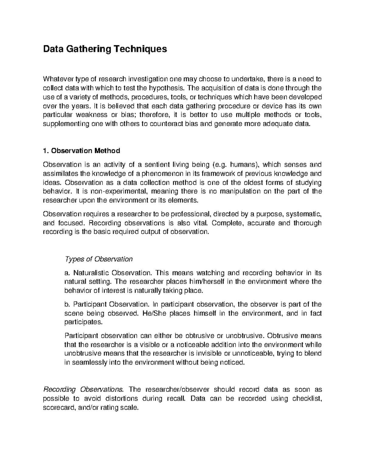 Data Gathering Techniques: Observation, Case Studies, Interviews ...