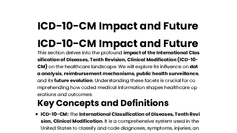 ICD-10-CM: Impact, Evolution, and Future of Healthcare Coding - Studocu