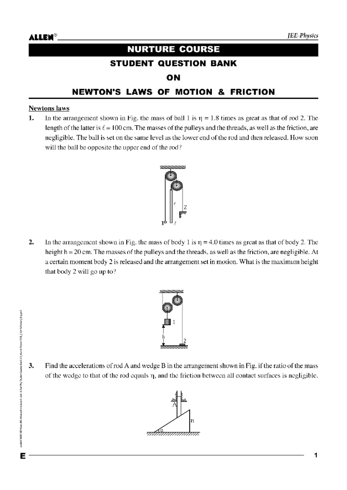 Student Question Bank on Laws of Motion & Friction (NLM) - Studocu