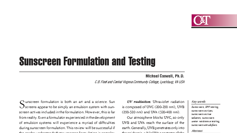 Sunscreen Formulation and Testing: A Comprehensive Review (COSC 101 ...