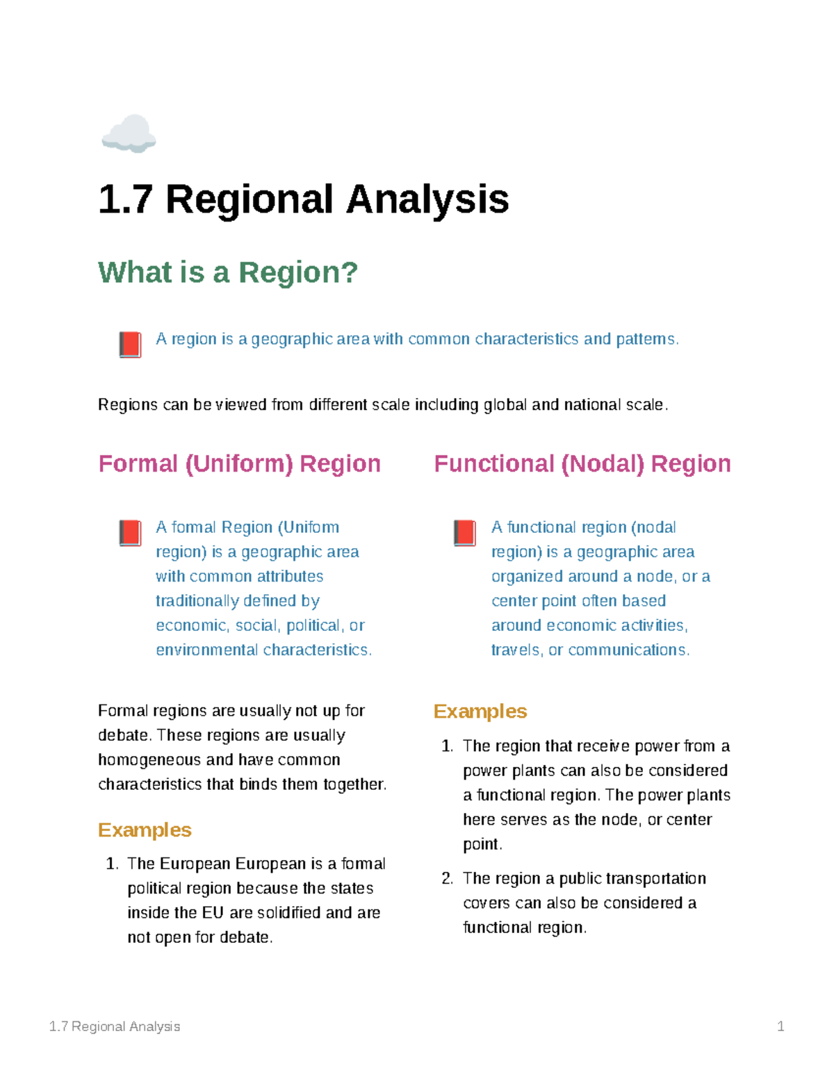 Regional analysis - Professor: Benjamin Sinn - 1 Regional Analysis 1 ☁ ...