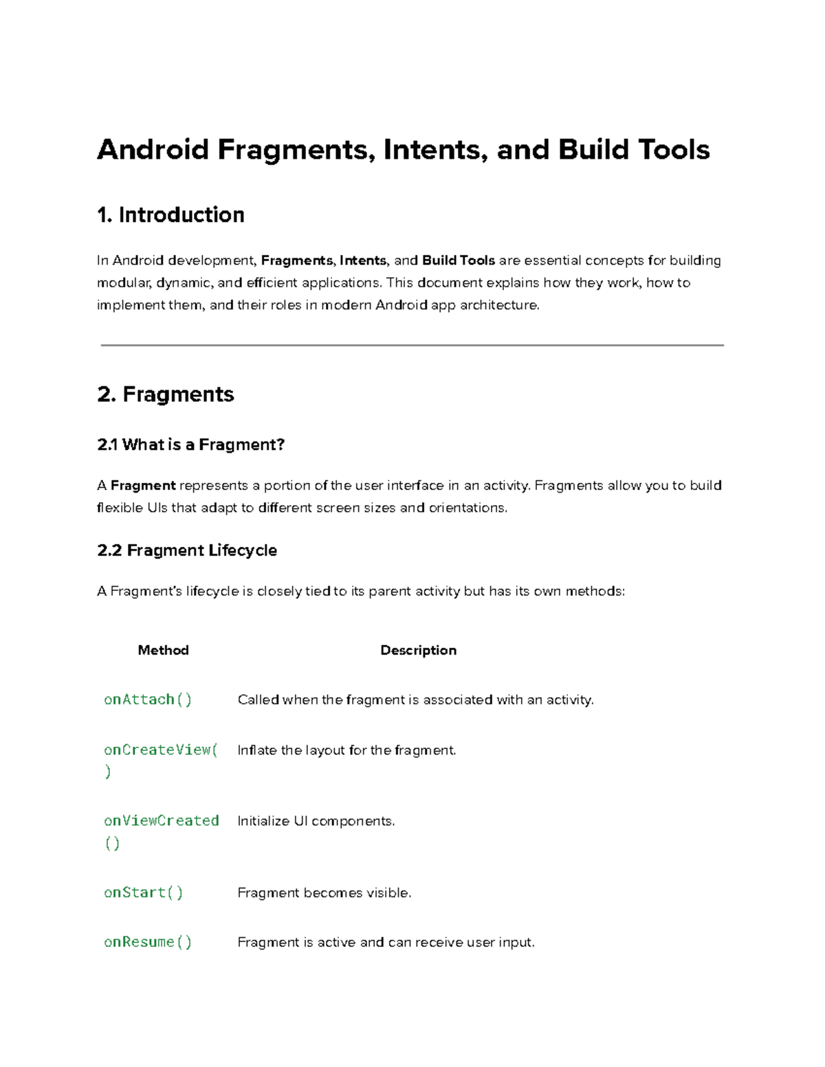 Android Development: Fragments, Intents & Build Tools Overview - Studocu