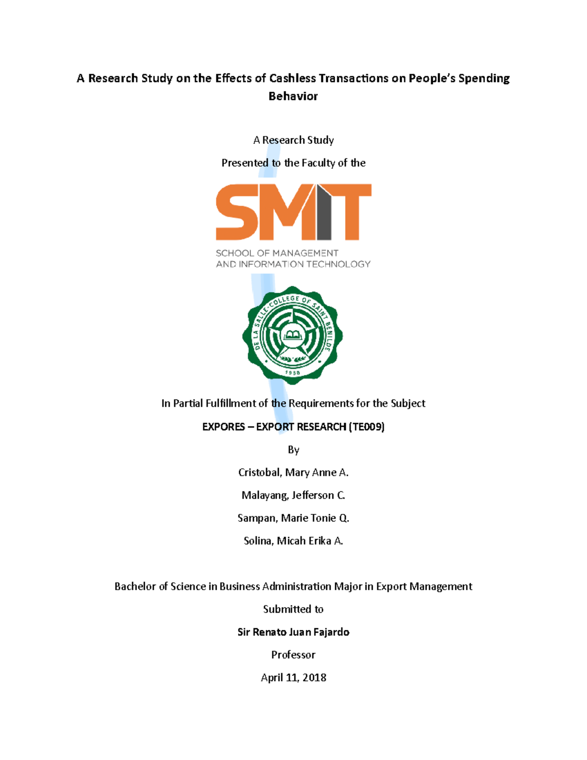 Effects of Cashless Transactions on Spending Behavior - EXPORES TE009 ...