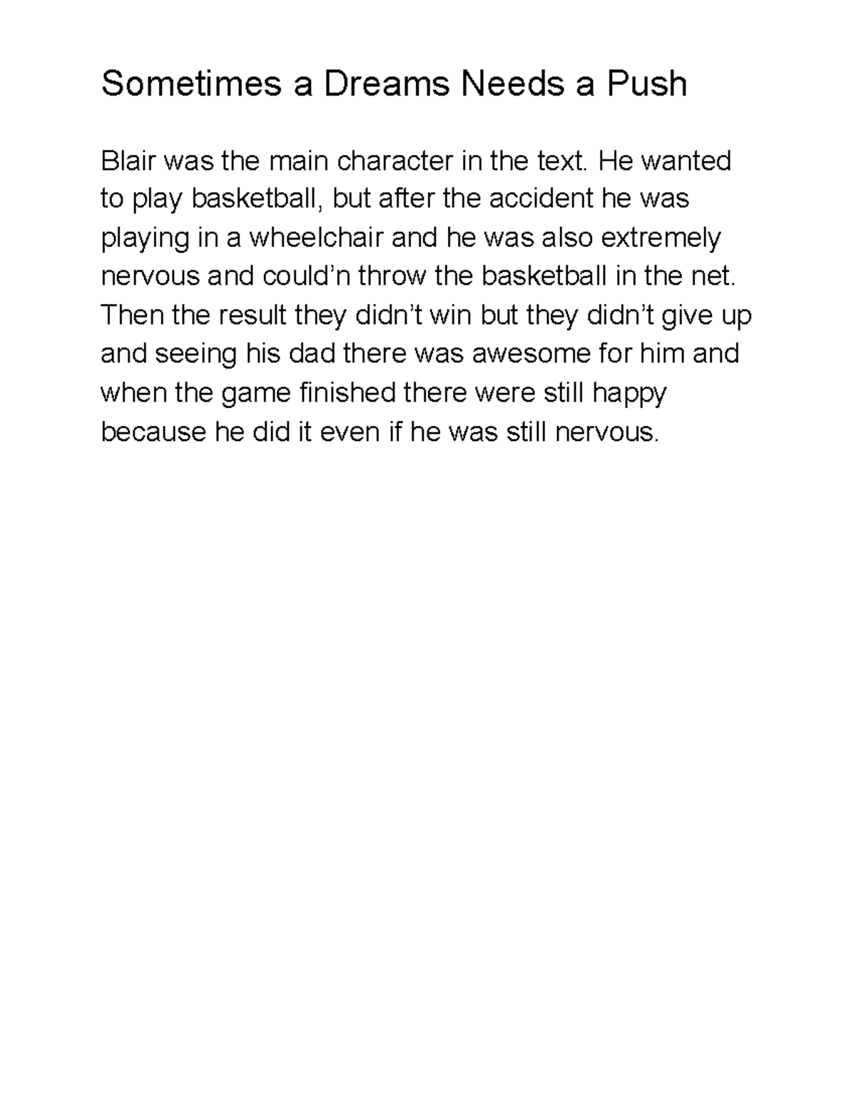 English Page Worksheet - 123 - Sometimes a Dreams Needs a Push Blair ...