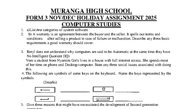 F3PP1 HOLIDAY ASSIGNMENT 2025: COMPUTER STUDIES FORM 3 - Studocu