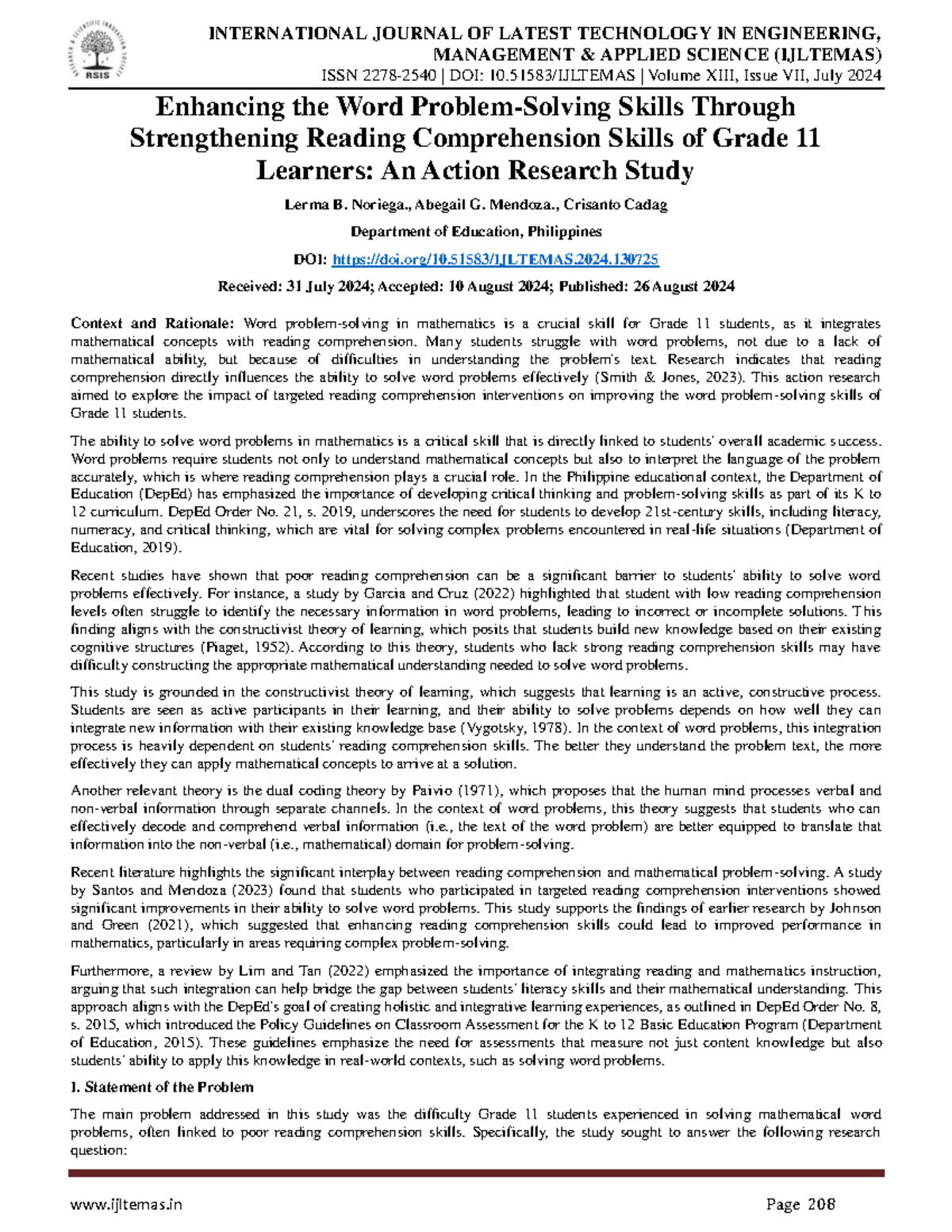 Enhancing Word Skills in Grade 11: A Reading Comprehension Action ...