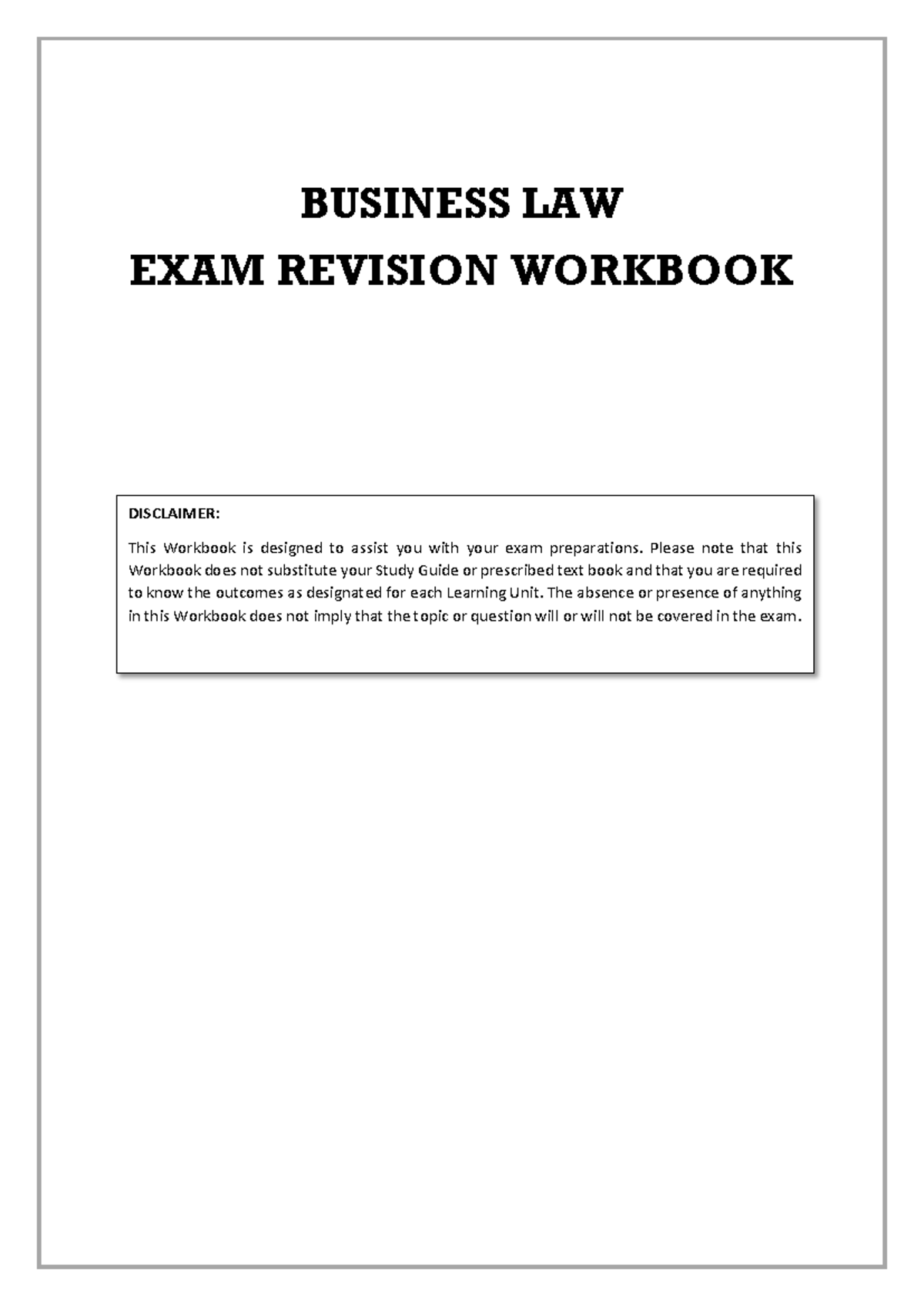 Business Law Exam Revision Workbook (LAW101) - Studocu