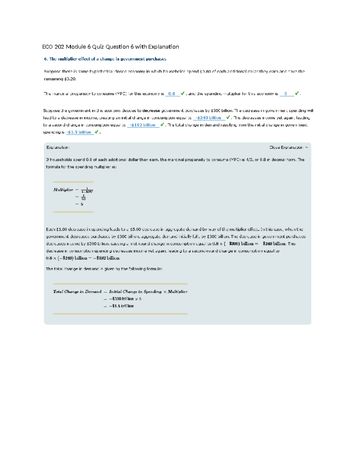 ECO 202 Module 6 Quiz: Question 6 Explained and Analyzed - Studocu