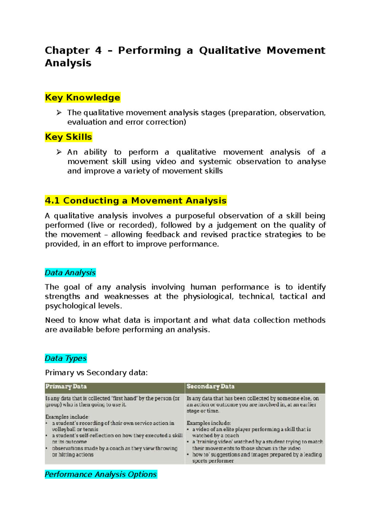 Chapter 4 - Qualitative Movement Analysis: Key Stages & Skills - Studocu