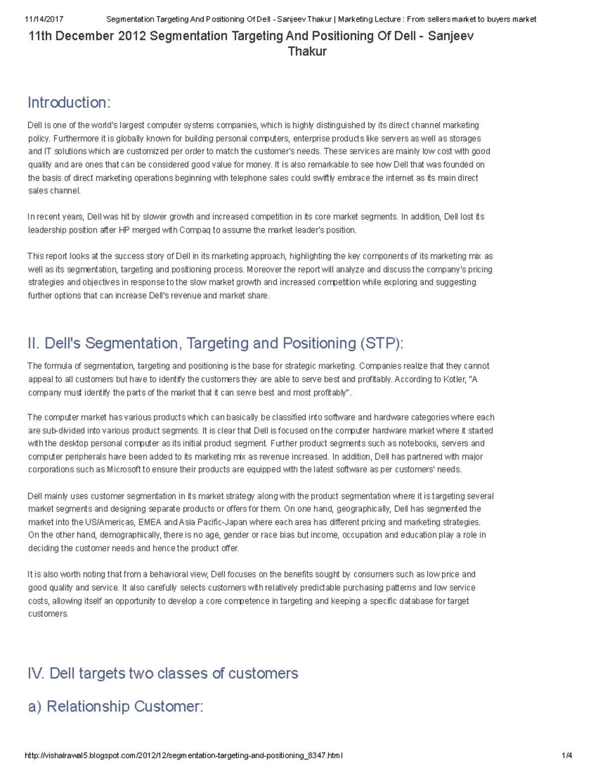 Zara STP Marketing Analysis: Dell Case Study - 201 Ca 1 LPU - Studocu