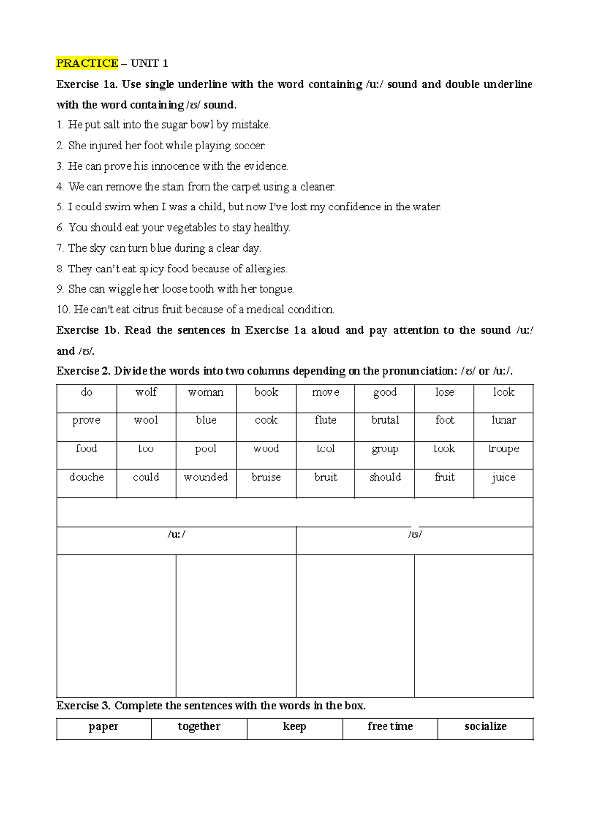 UNIT 1 - Practice Exercises and Activities - Studocu
