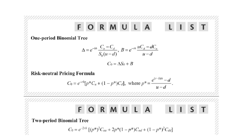 FORMULA LIST: Binomial Tree Pricing & Volatility Analysis AS₀ B - Studocu