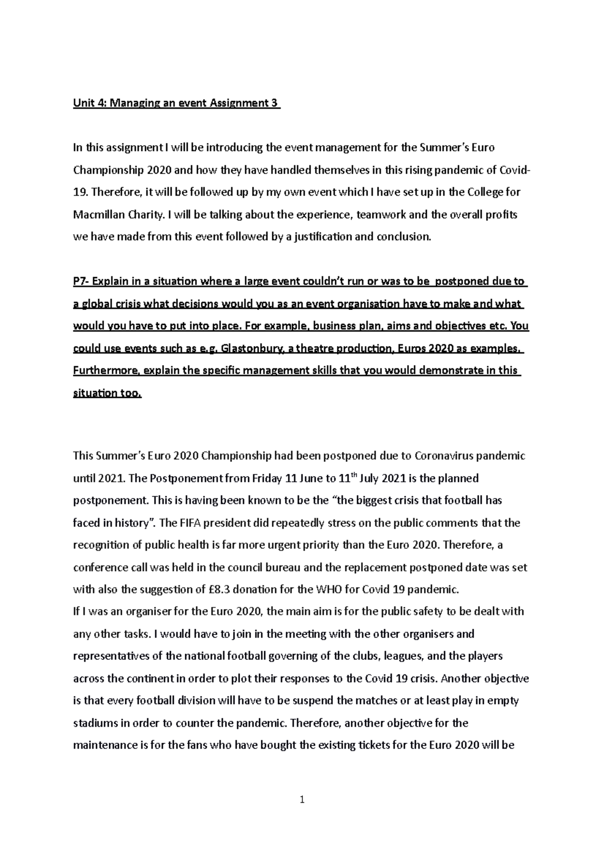 Unit 4 Managing An Event Assignment 3 Therefore It Will Be