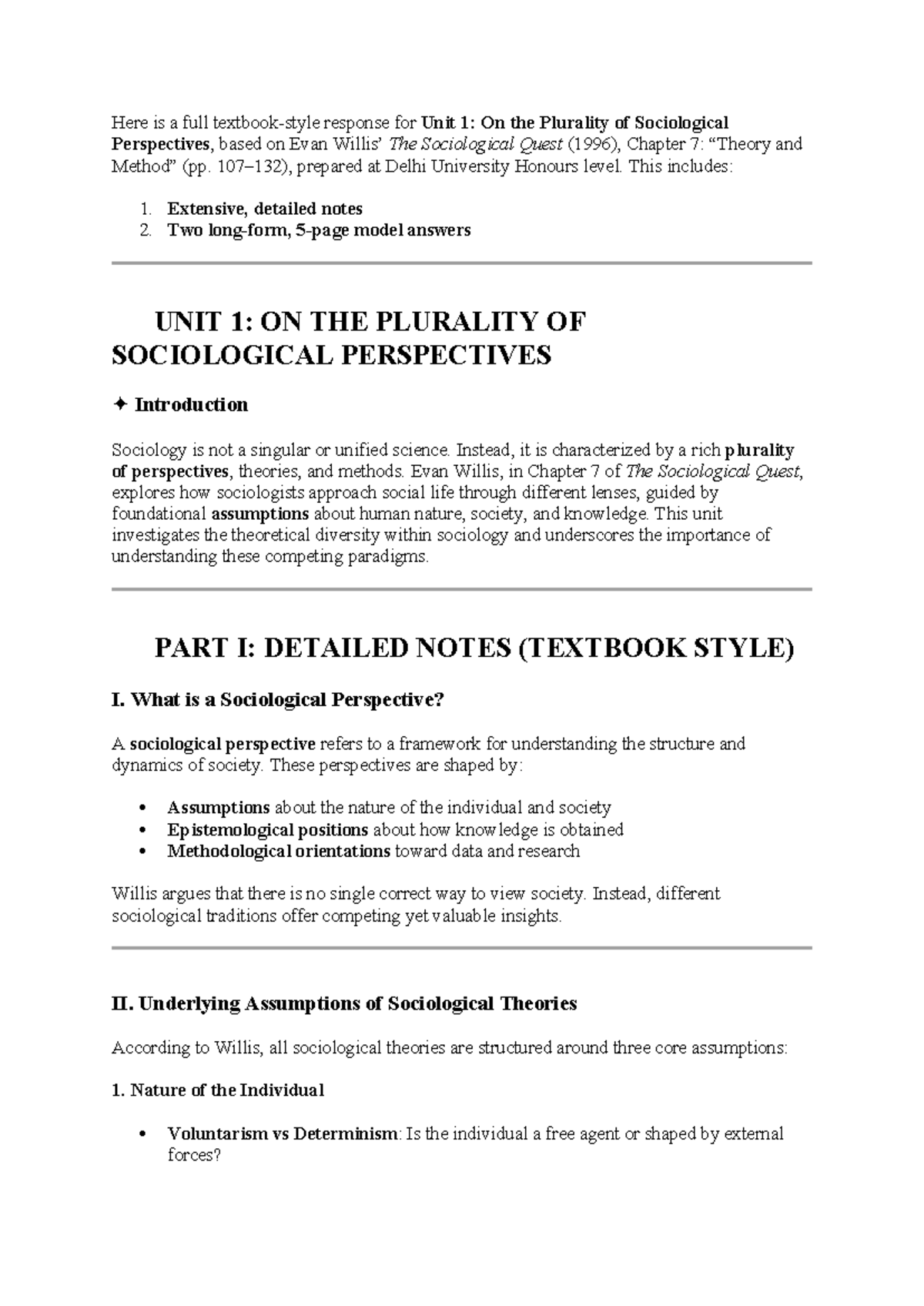 Sociological Perspectives Notes: Unit 1 - Plurality of Theories (Delhi ...