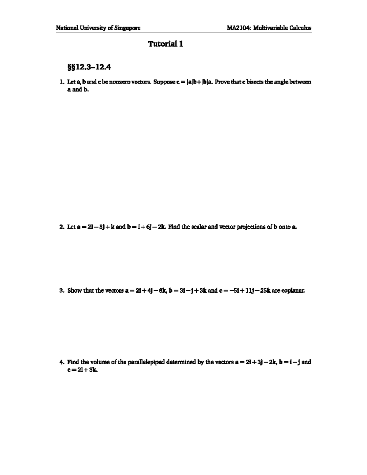 MA2104: Multivariable calculus tutorial 1 exercises and solutions - Studocu