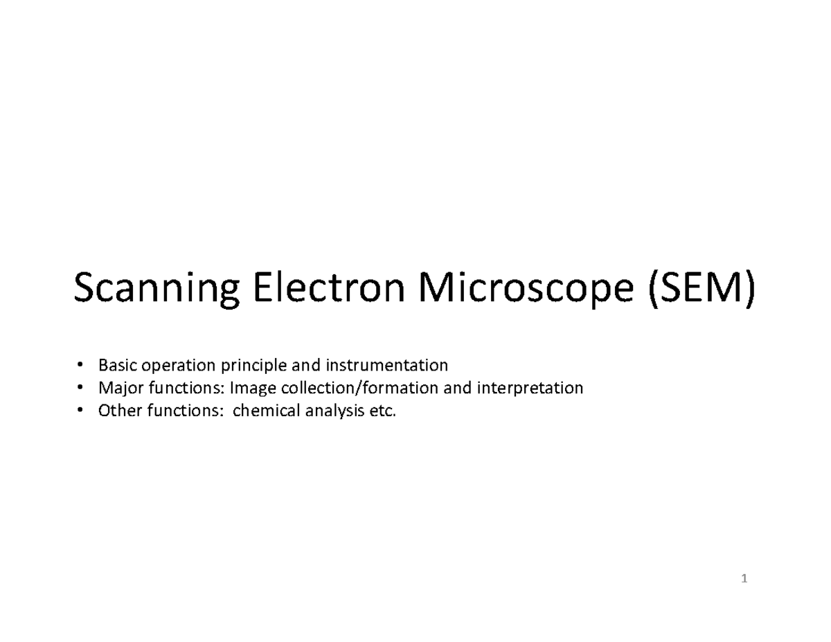 EMA 5504 Lecture: Fundamentals of Scanning Electron Microscopy (SEM) - Studocu