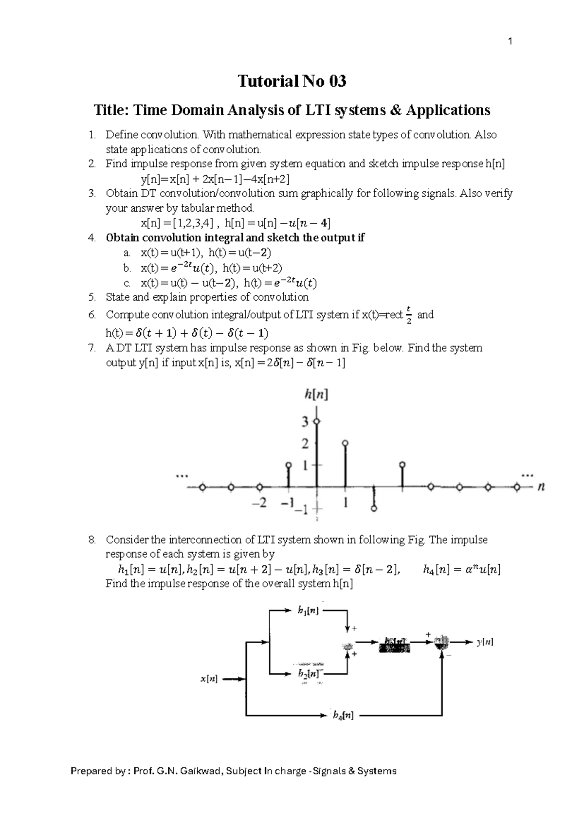 SS Tutorial No 03: Time Domain Analysis of LTI Systems - Studocu