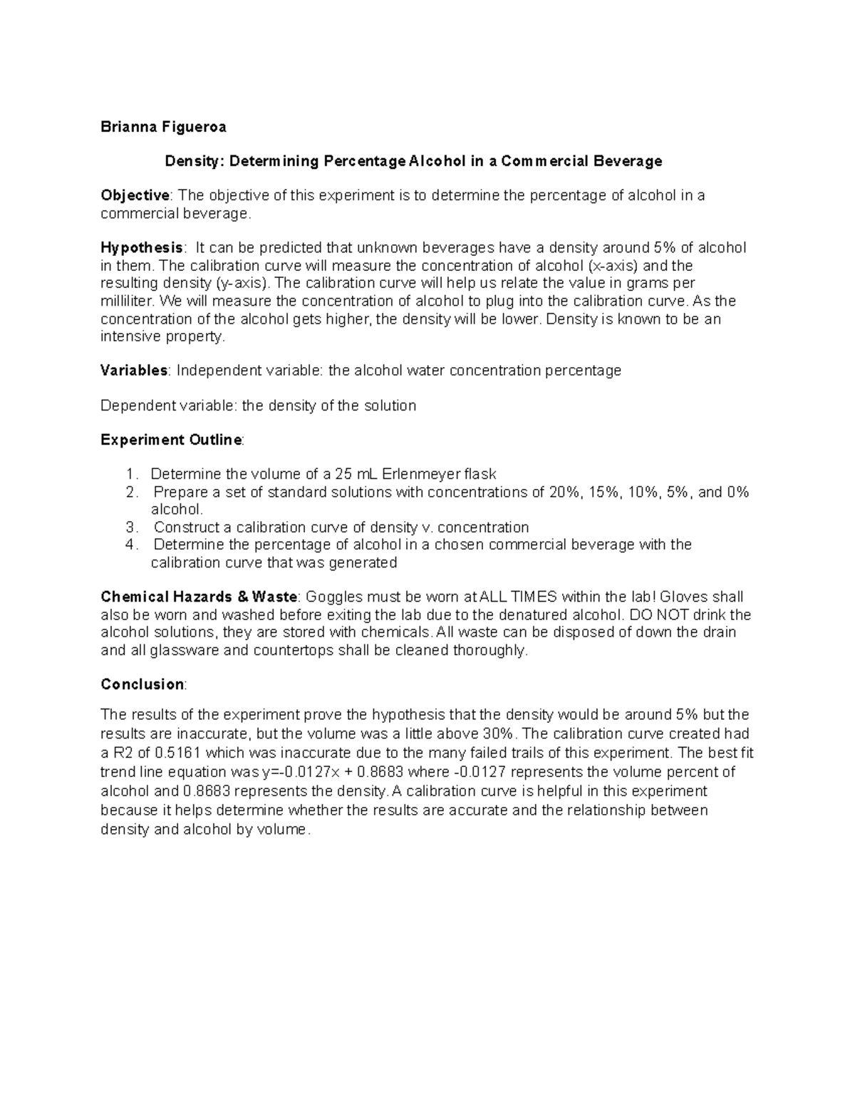 Pre Lab 2 - Calculating Alcohol Percentage in Beverages - Studocu