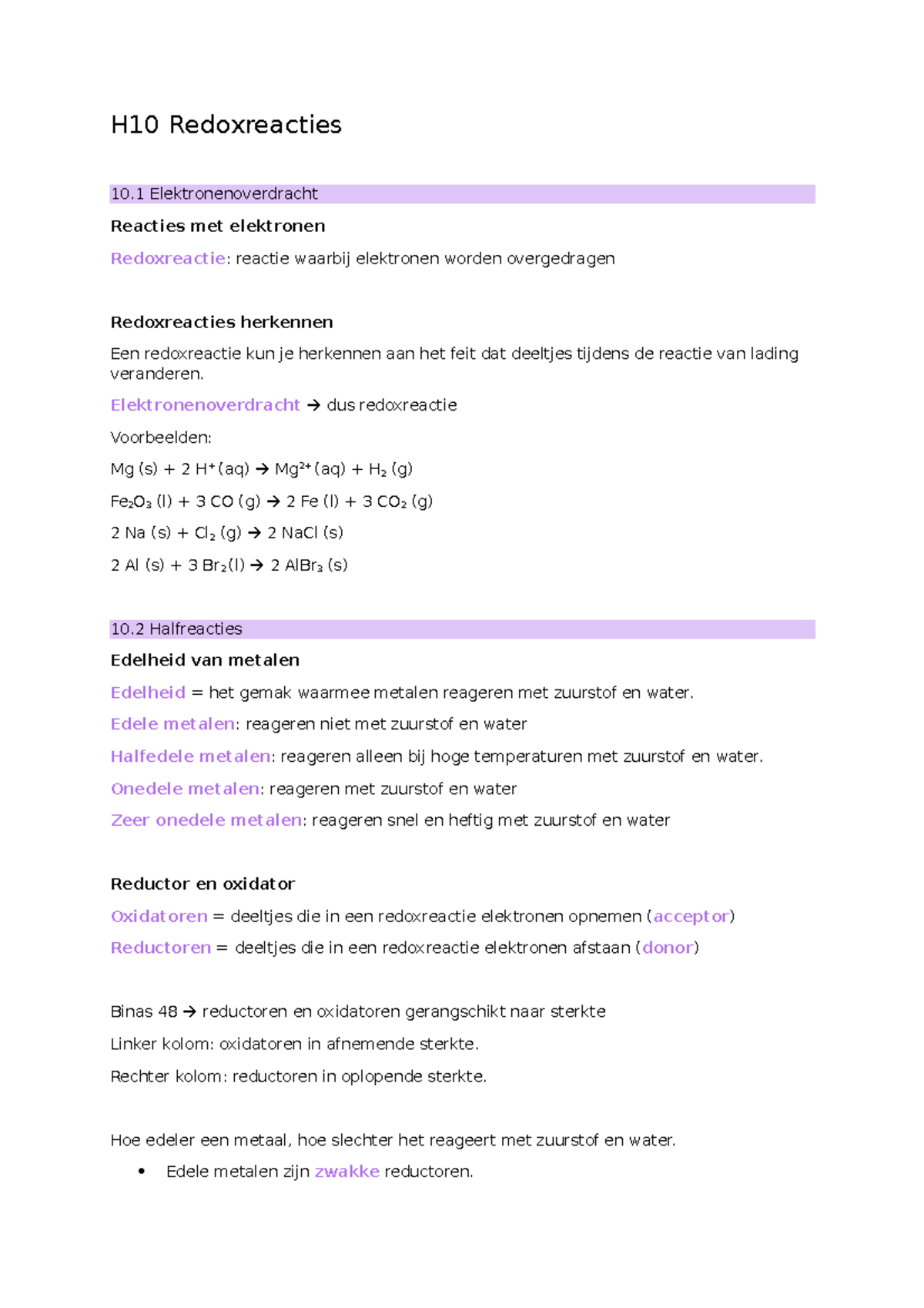 Scheikunde H10: Inzicht in Redoxreacties en Halfreacties - Studeersnel