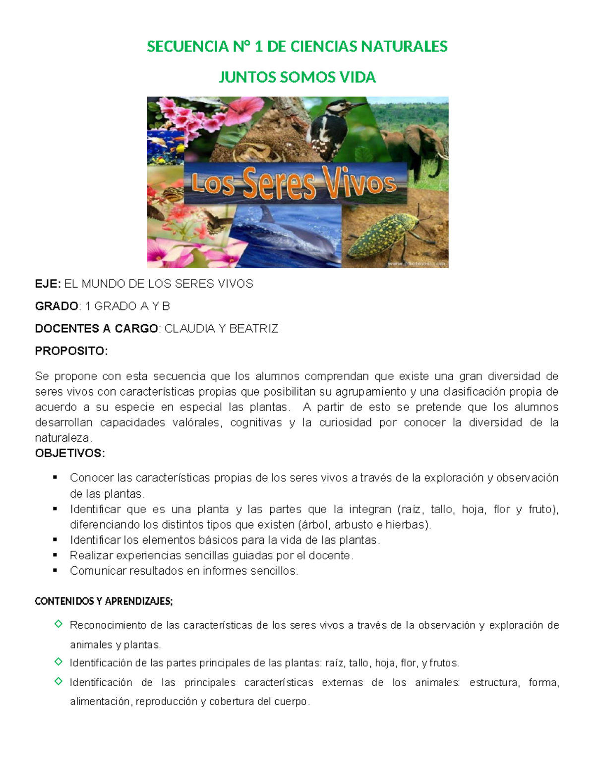 Abril - Ciencias Naturales - 1er Grado: Secuencia sobre Seres Vivos ...