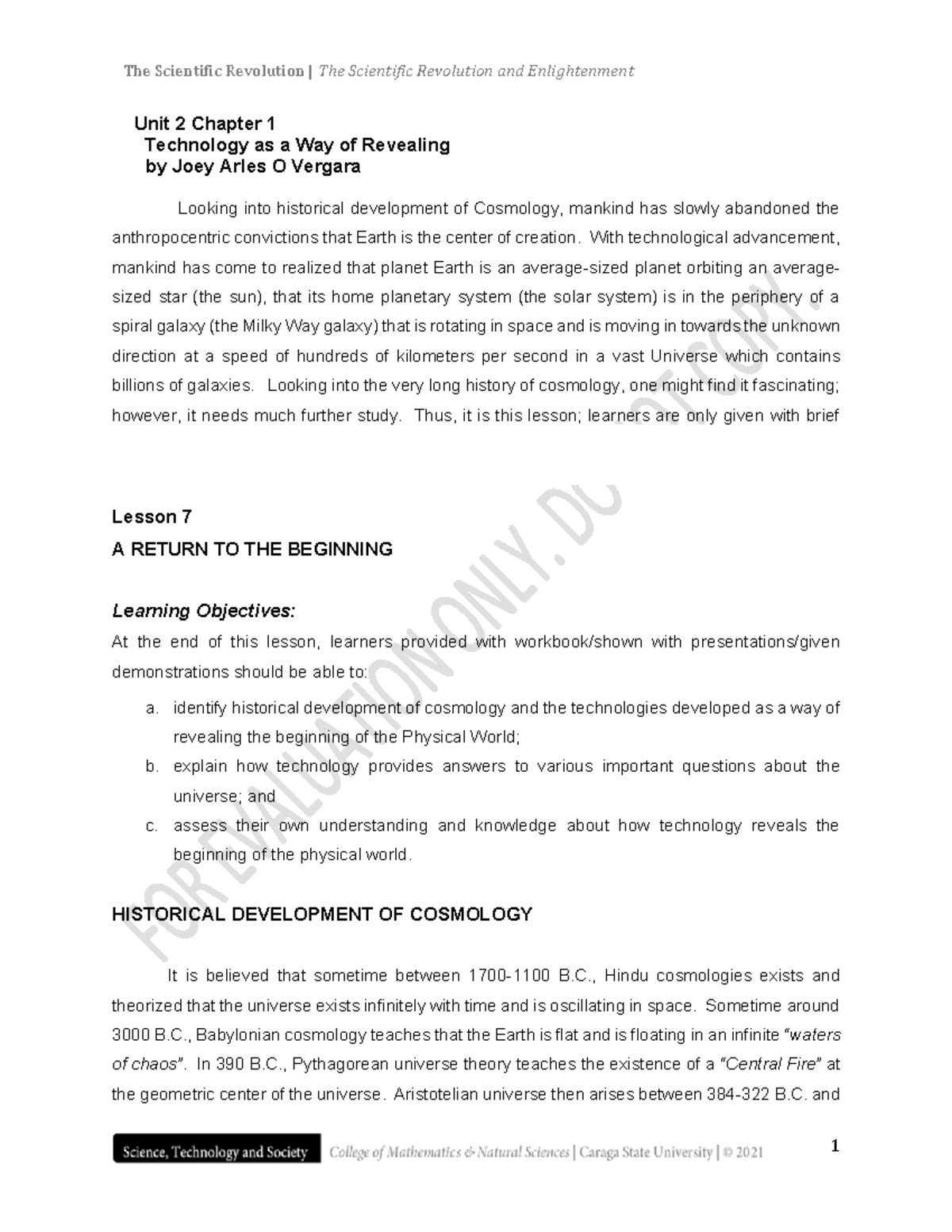 STS Unit 2 Chapter 1: The Scientific Revolution & Cosmology Development ...
