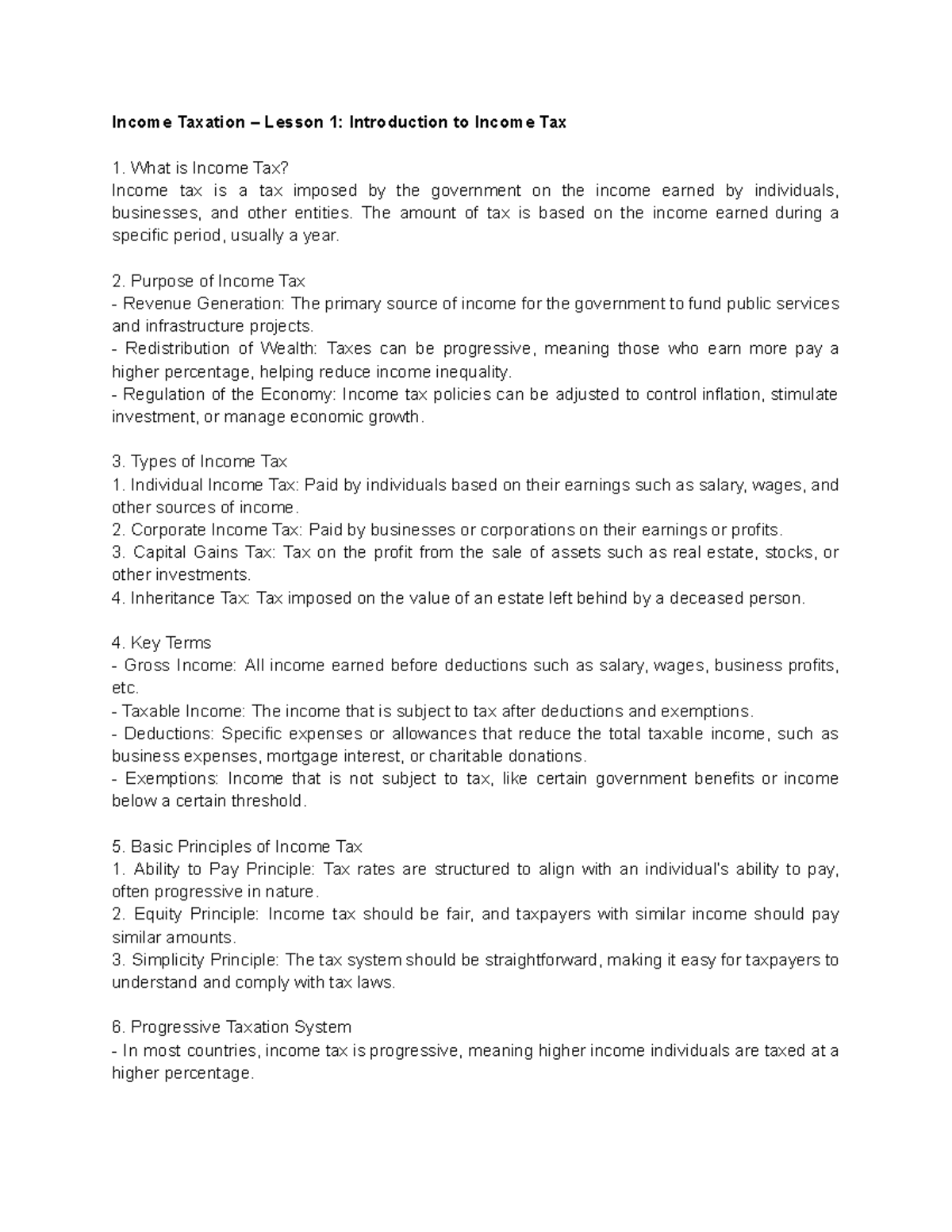 IT - Itax Notes - Income Taxation – Lesson 1: Introduction to Income ...