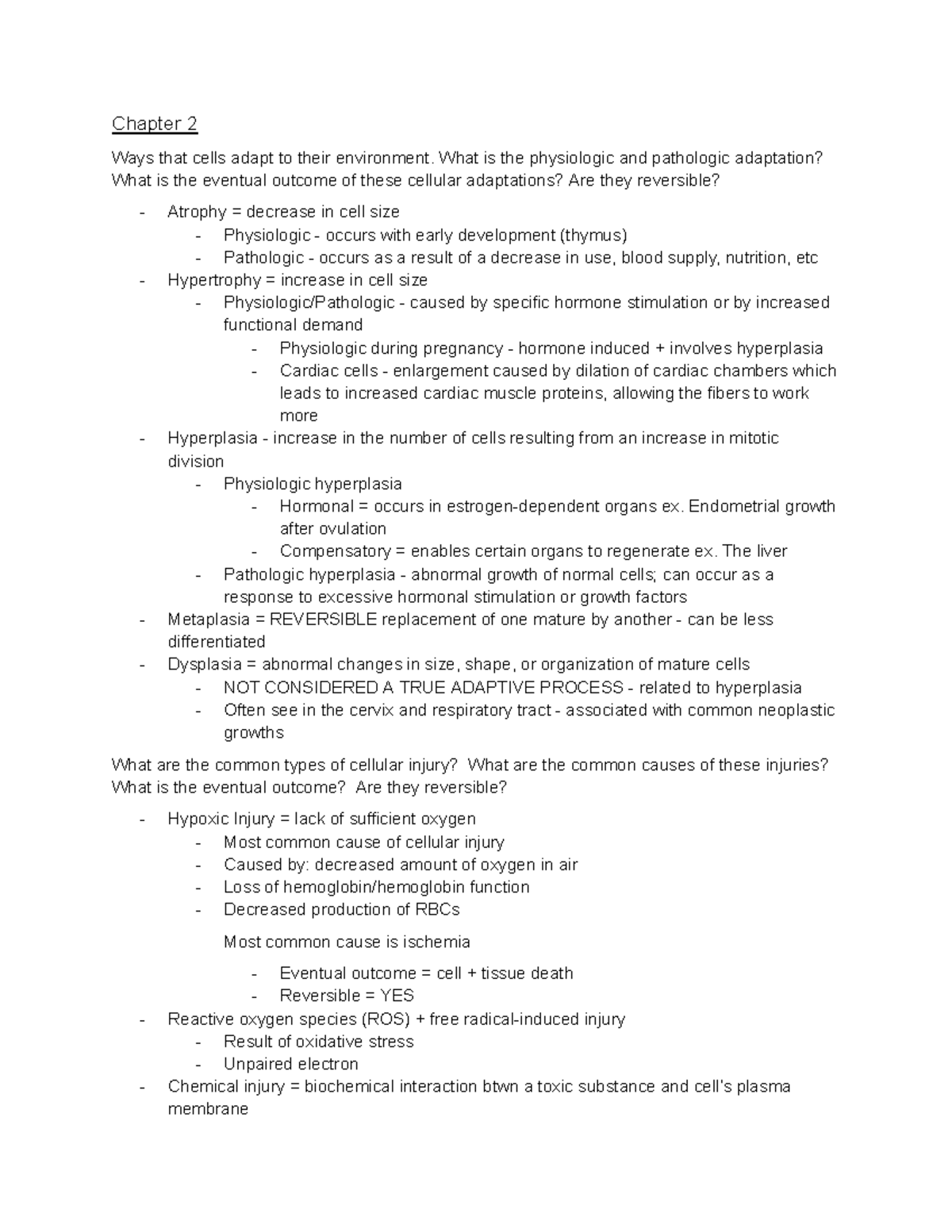 Exam Study Guide: Pathophysiology Concepts and Cellular Adaptations - Studocu