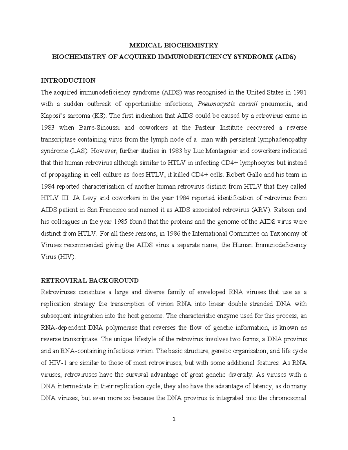 Biochemistry of AIDS: Insights into HIV Structure and Function - Studocu