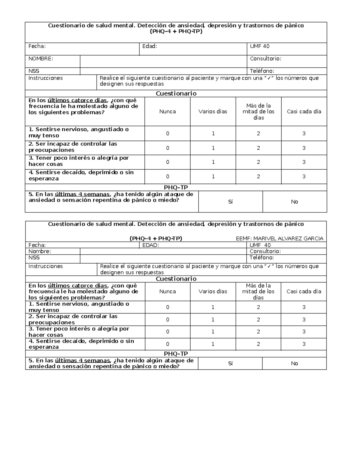 Cuestionario de Salud Mental (PHQ-4 + PHQ-TP): Detección de Ansiedad y ...