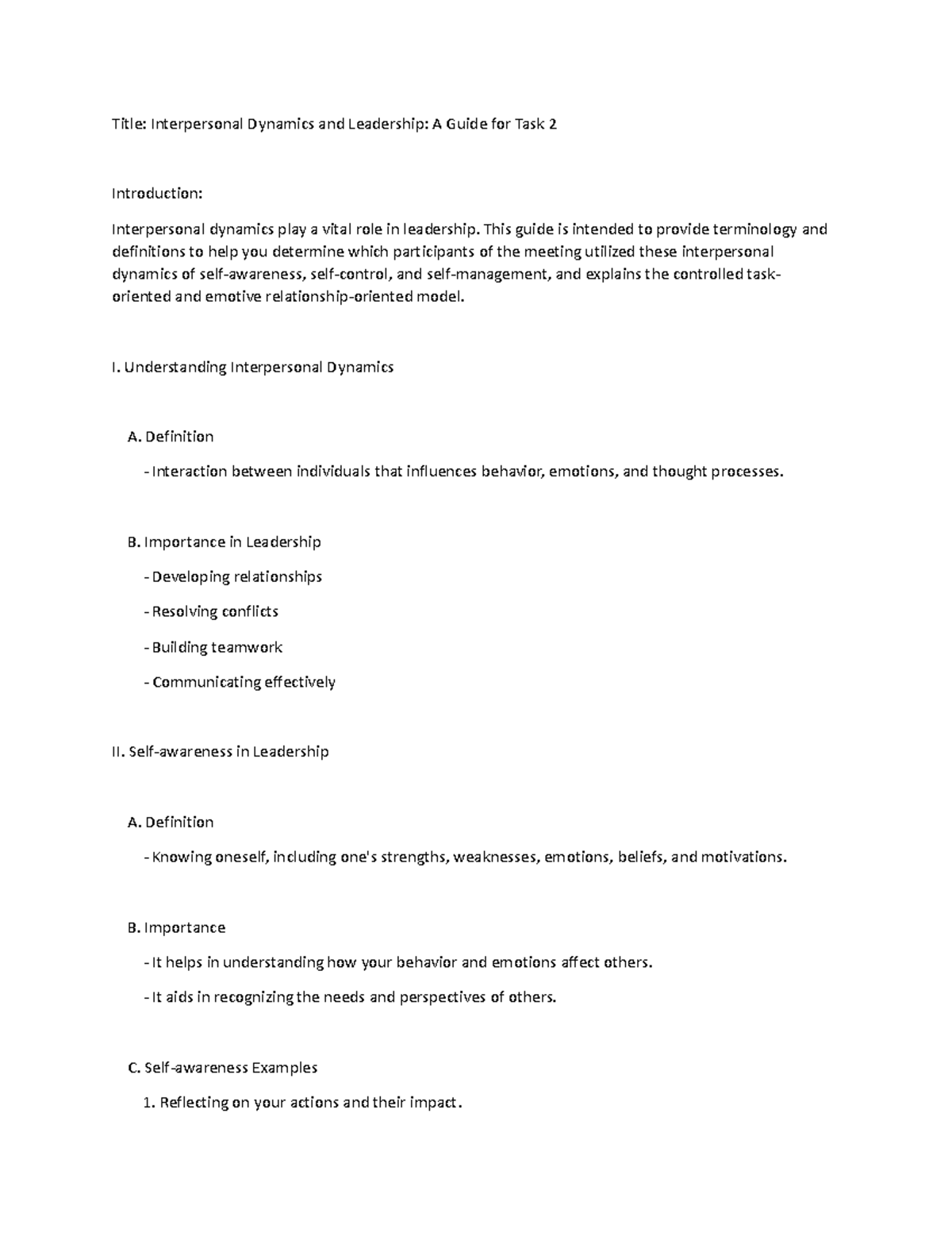 D370 Interpersonal Dynamics Guide - Title: Interpersonal Dynamics and ...