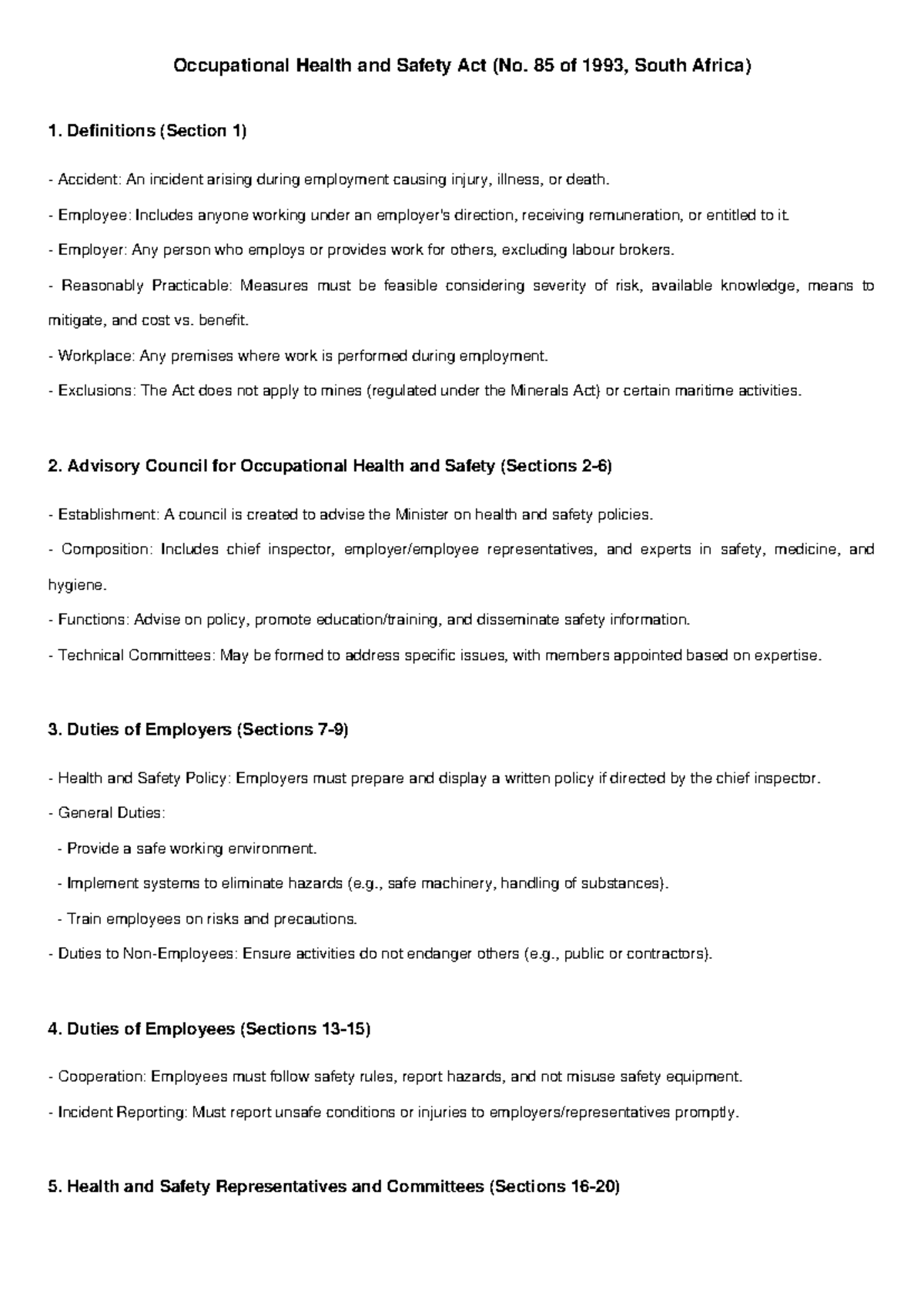 Occupational Health and Safety Act (No. 85 of 1993) Overview and Key ...
