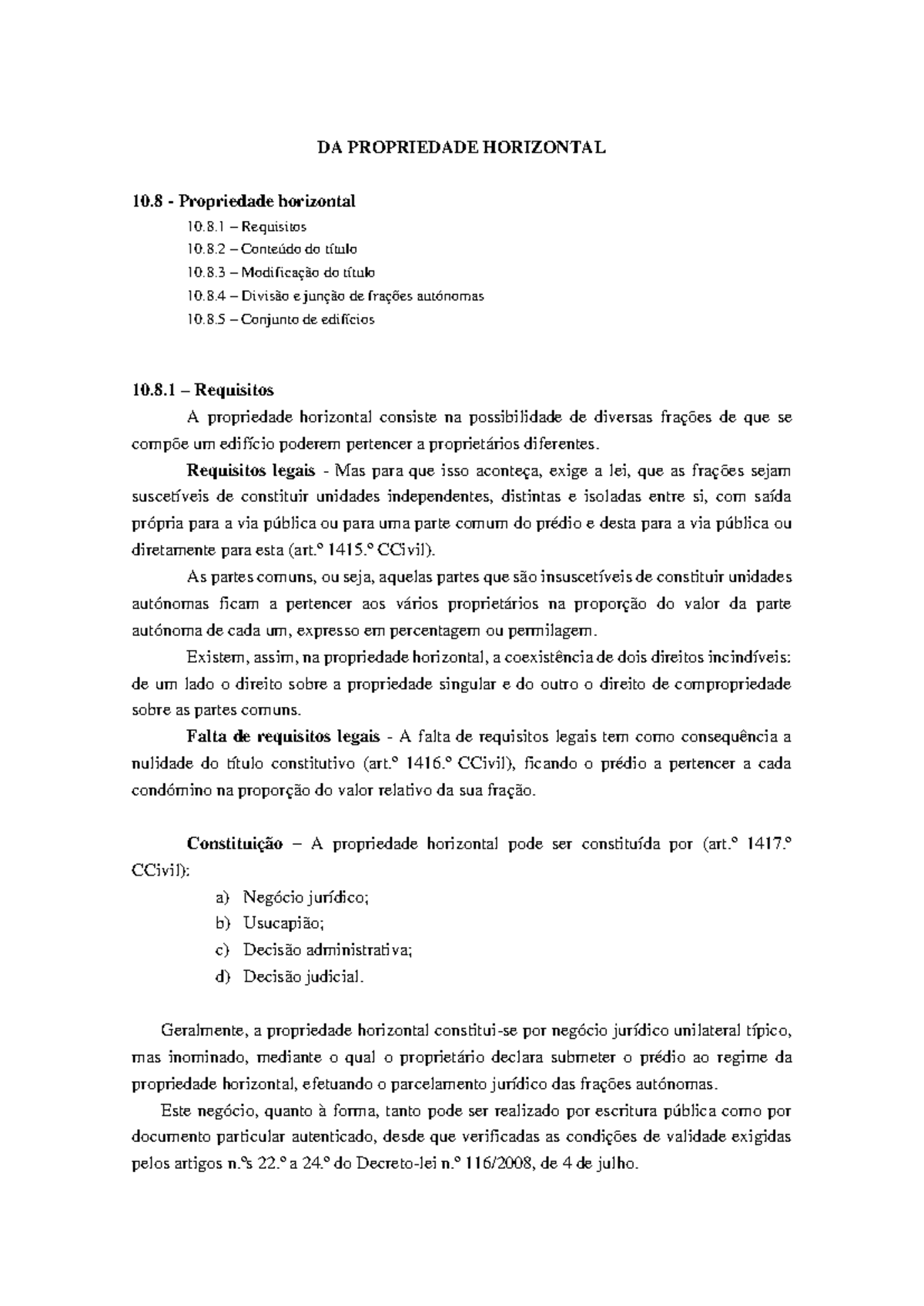 DA Propriedade Horizontal: Requisitos e Modificações do Título - Studocu