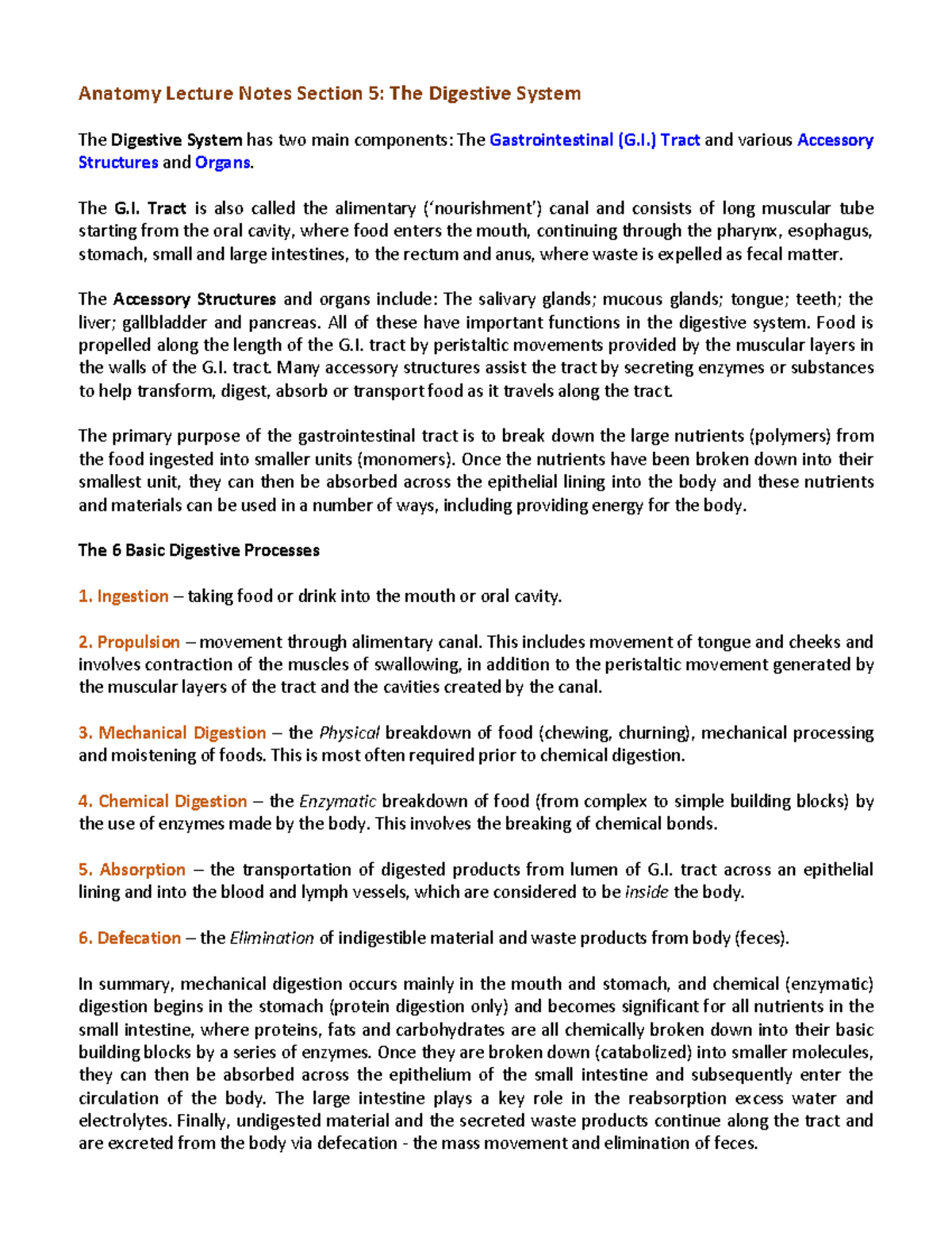 Anatomy Lecture Notes: Digestive System Overview (BIO 101) - Studocu